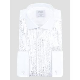 Metallic Plisse Tuxedo Tailored Fit Dinner Shirt